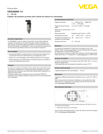 Vega VEGABAR 14 Process pressure transmitter with ceramic measuring ...
