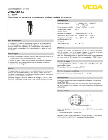 Vega VEGABAR 14 Process pressure transmitter with ceramic measuring ...