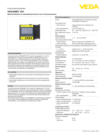 Vega VEGAMET 391 Controller and display instrument for level sensors ...