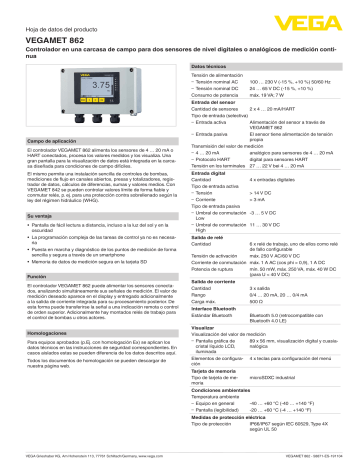 Vega VEGAMET 862 Robust controller and display instrument for level ...