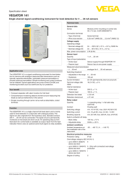 Vega VEGATOR 141 - Operating instructions, Specification | manualzz.com