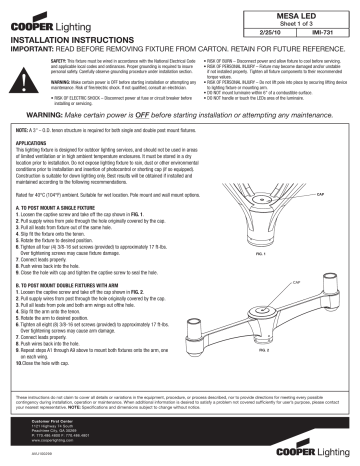 Cooper Lighting MSA Mesa LED Installation Instruction | Manualzz