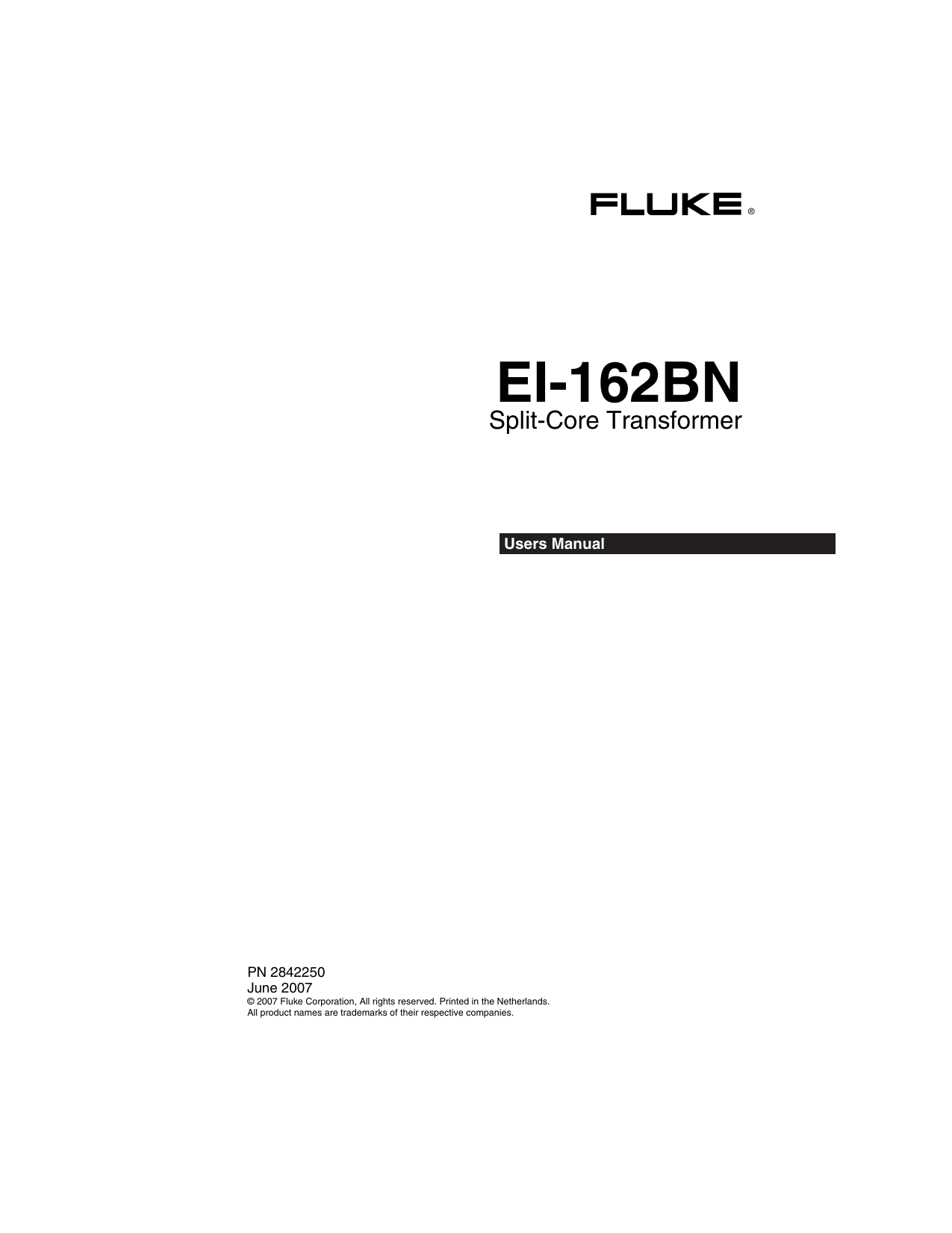 Fluke EI-162BN 320 mm Diameter Split Core Transformer Manual | Manualzz