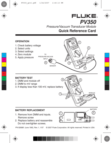 Fluke PV350 Pressure Vacuum Module Quick Reference Guide | Manualzz