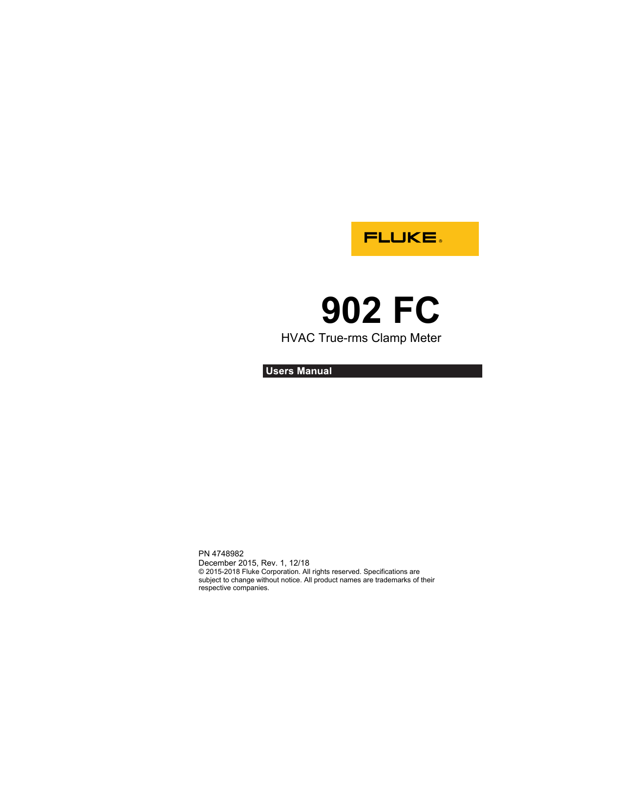 Fluke 902 FC True-RMS HVAC Clamp Meter Manual | Manualzz