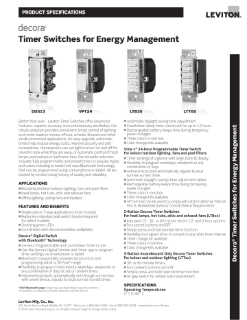 Leviton LTB15-1LZ Preset Timer Switch Product Specification | Manualzz