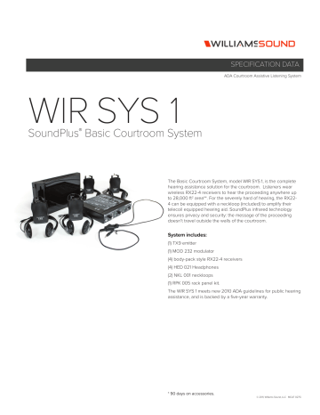 Williams Sound WIR SYS 1 Specification | Manualzz