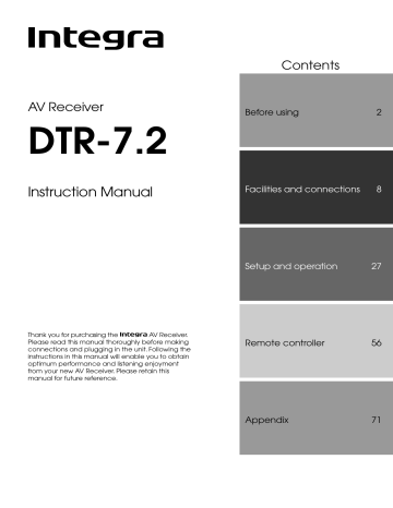 Integra DTR-7.2 Receiver Instruction manual | Manualzz