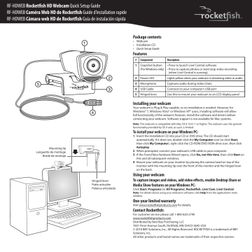 RocketFish RF-HDWEB HD Webcam Quick setup guide | Manualzz