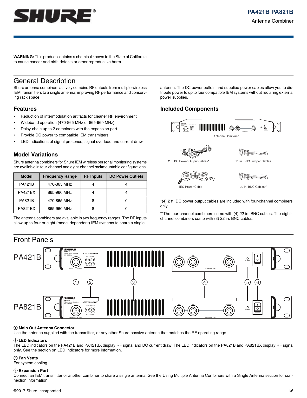 Shure PA421B-PA821B Antenna Combiner User guide | Manualzz
