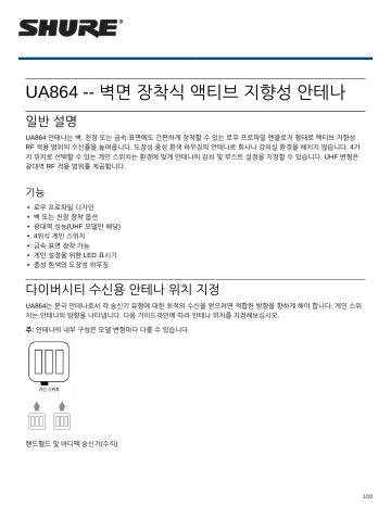 Shure UA864 Wall-Mounted Active Directional Antenna 사용자 설명서 | Manualzz