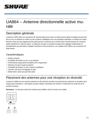 Shure UA864 Wall-Mounted Active Directional Antenna Mode d'emploi ...