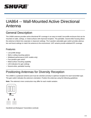 Shure UA864 Wall-Mounted Active Directional Antenna User guide | Manualzz