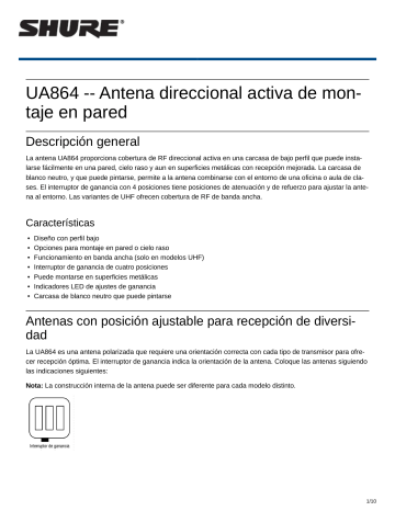 Shure UA864 Wall-Mounted Active Directional Antenna Guía del usuario ...