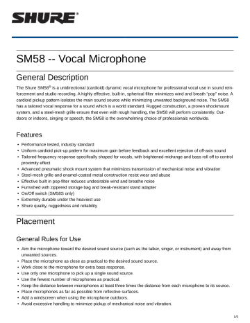 Shure SM58 Vocal Microphone User guide | Manualzz