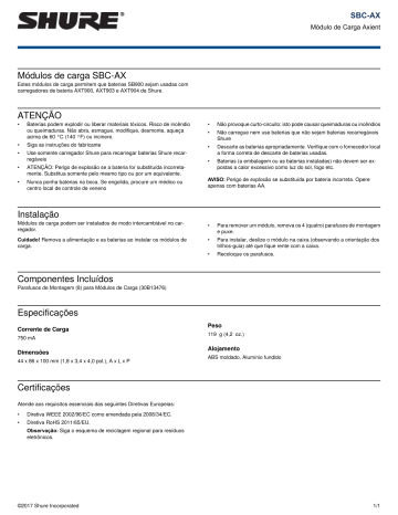 Shure SBC-AX Axient Charging Module Guia de usuario | Manualzz