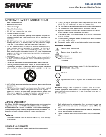 Shure SBC450-850 4- and 8-Bay Networked Docking Stations User guide ...
