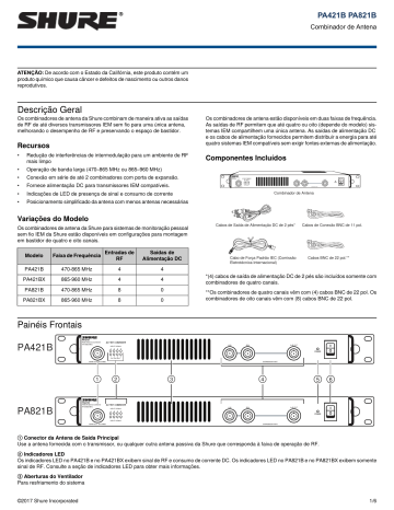 Shure PA421B-PA821B Antenna Combiner Mode d'emploi | Manualzz
