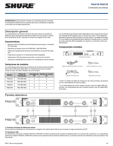 Shure PA421B-PA821B Antenna Combiner Guía del usuario | Manualzz