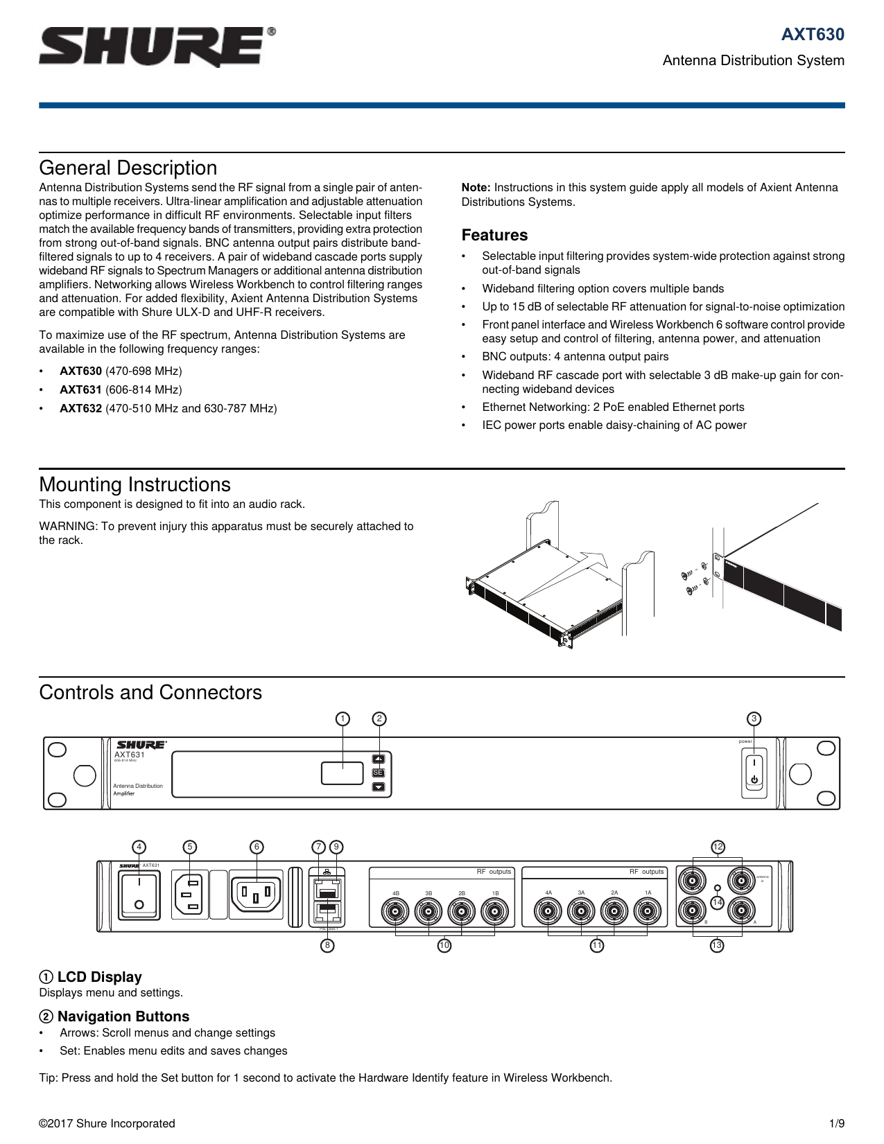 Shure AXT630 Antenna Distribution System User guide | Manualzz