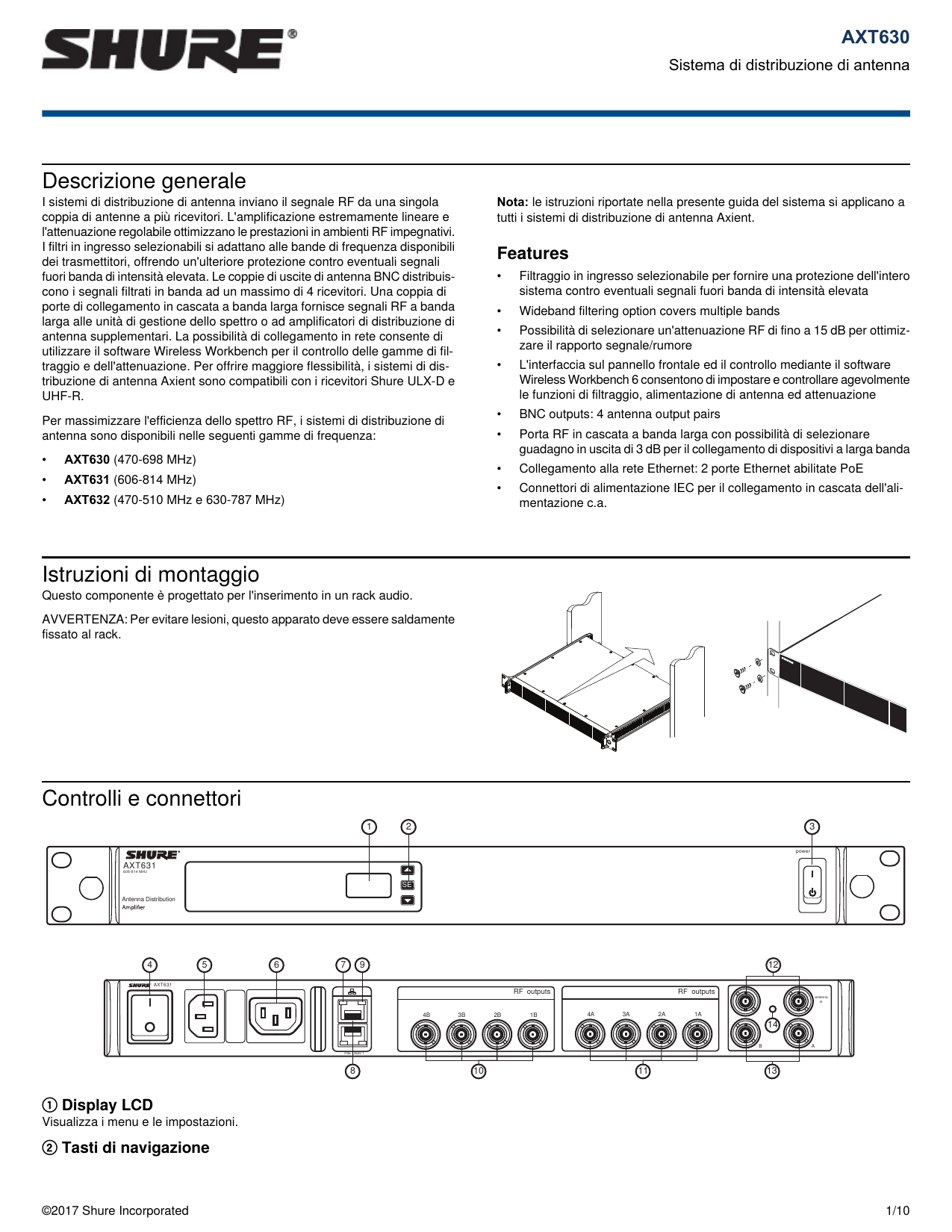 Shure AXT630 Antenna Distribution System Guida utente | Manualzz