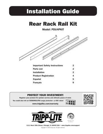 Tripp Lite Rear Rack Rail Kit Installation Guide | Manualzz