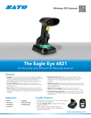 Sato Eagle Eye 6821 Wireless 2D Scanner Datasheet | Manualzz
