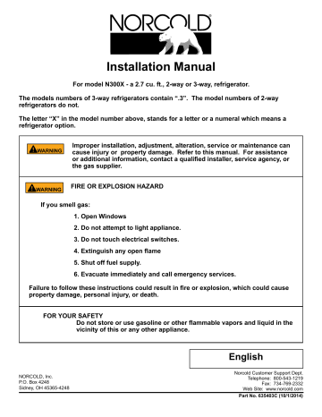 Norcold N300/ N302 Installation Manual | Manualzz