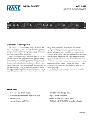 Rane AC 23B Crossover Data Sheet | Manualzz