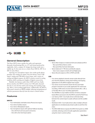Rane MP25 Mixer Data Sheet | Manualzz