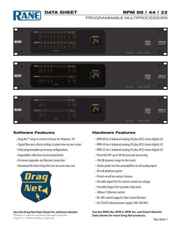 Rane RPM 22 DragNet Multiprocessors Data Sheet | Manualzz