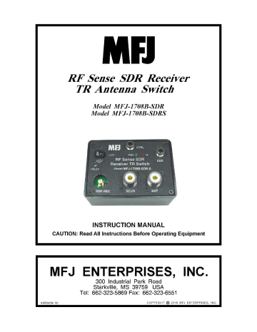 MFJ 1708B-SDRS - SDR RF SENSING T/R SWITCH WITH SMA FEMALE Manual ...
