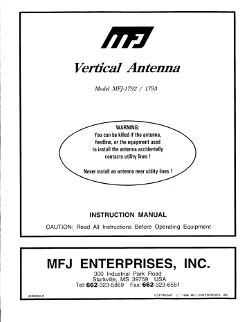 MFJ 1793 - SUPER 80/40/20 METER VERTICAL ANTENNA Manual | Manualzz