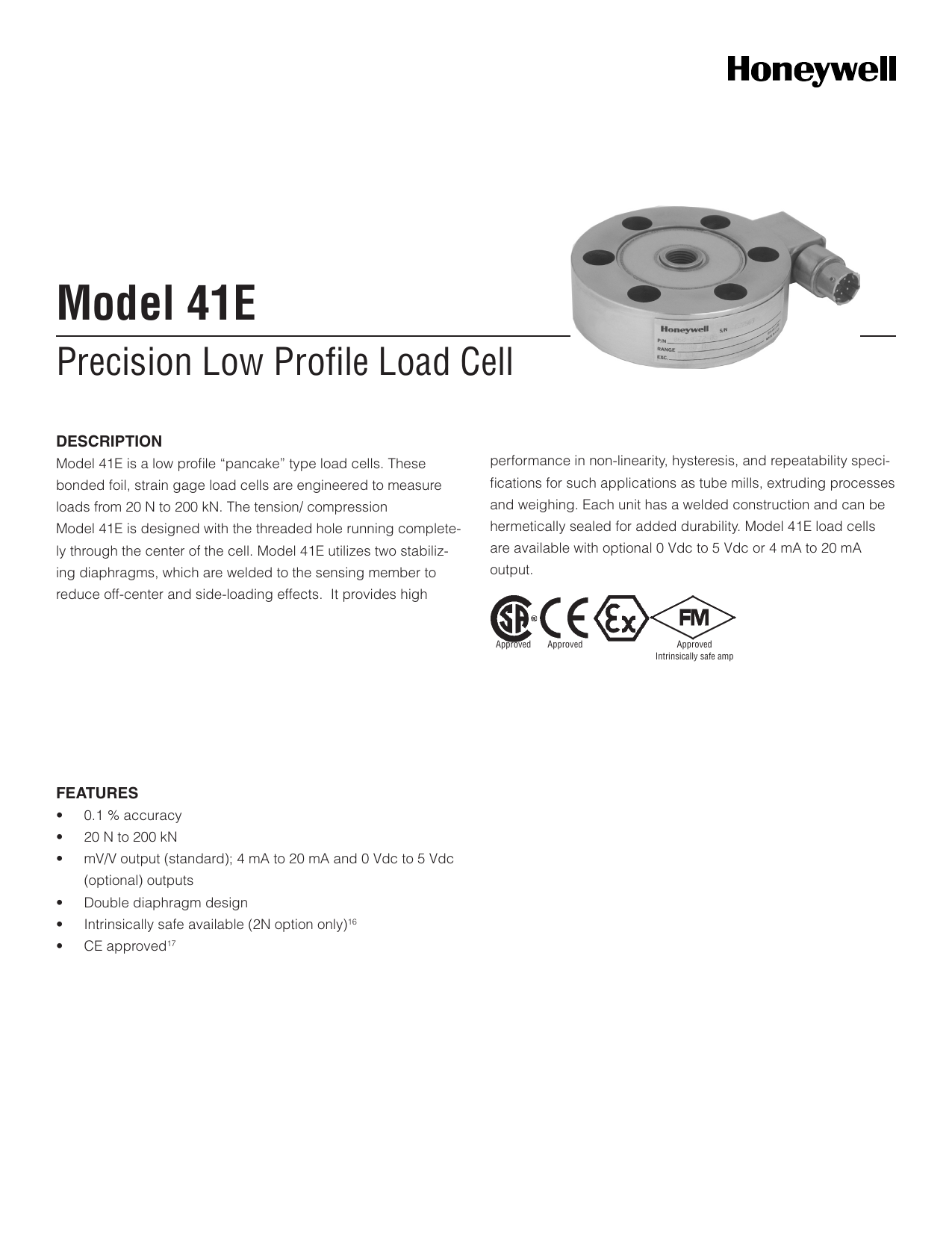 Honeywell 41e Precision Load Cell Datasheet | Manualzz