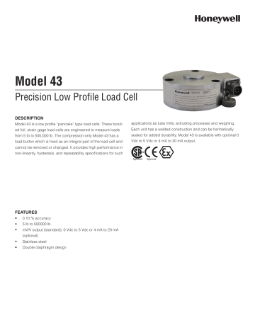 Honeywell 43 Precision Load Cell Datasheet | Manualzz