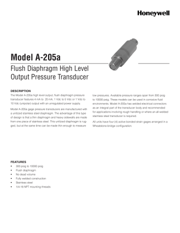Pressure Transducer A-205a Datasheet | Manualzz