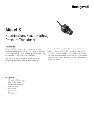 Honeywell S Pressure Transducer Datasheet | Manualzz