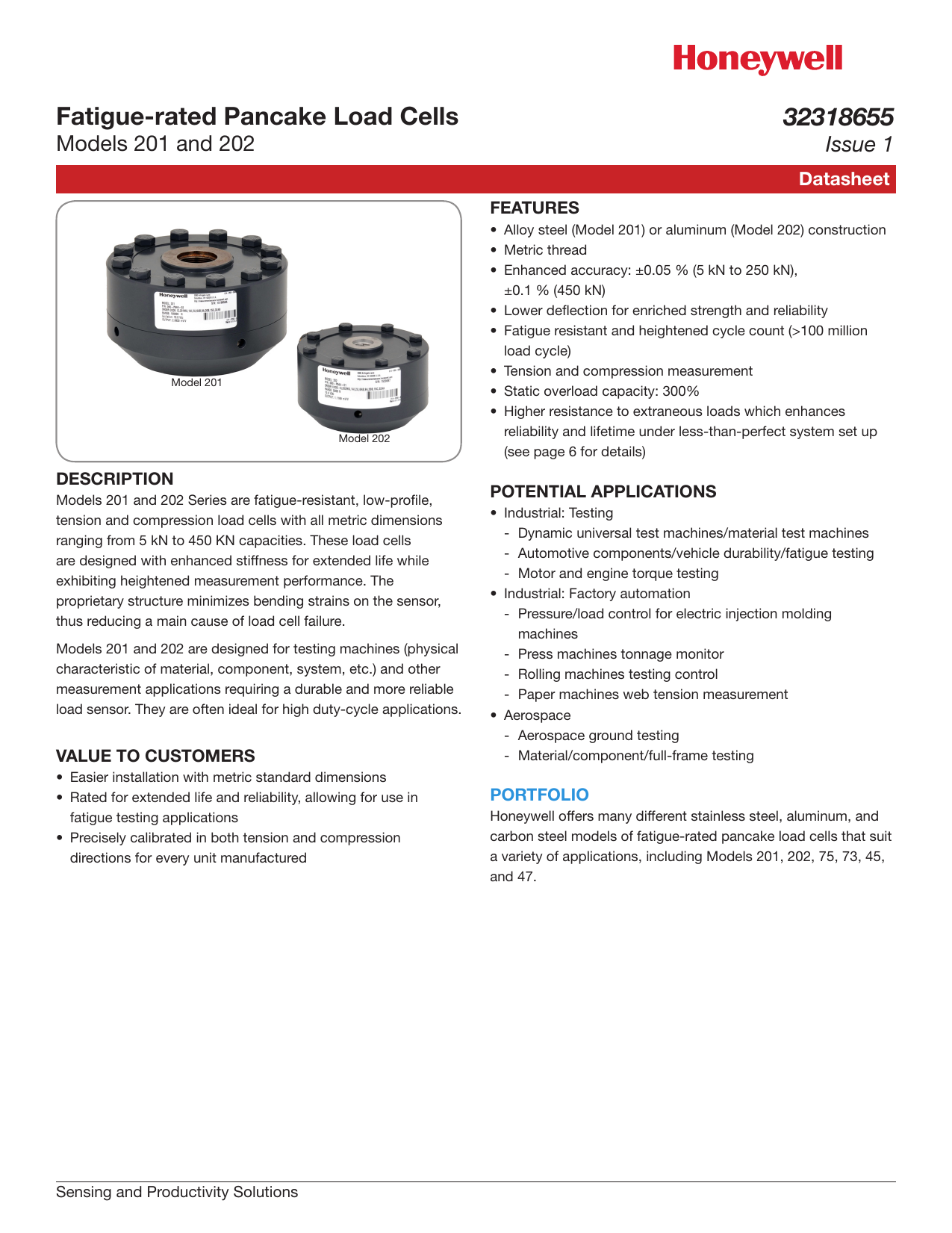 Honeywell s 201-202 Fatigue-Rated Pancake Load Cells Datasheet | Manualzz