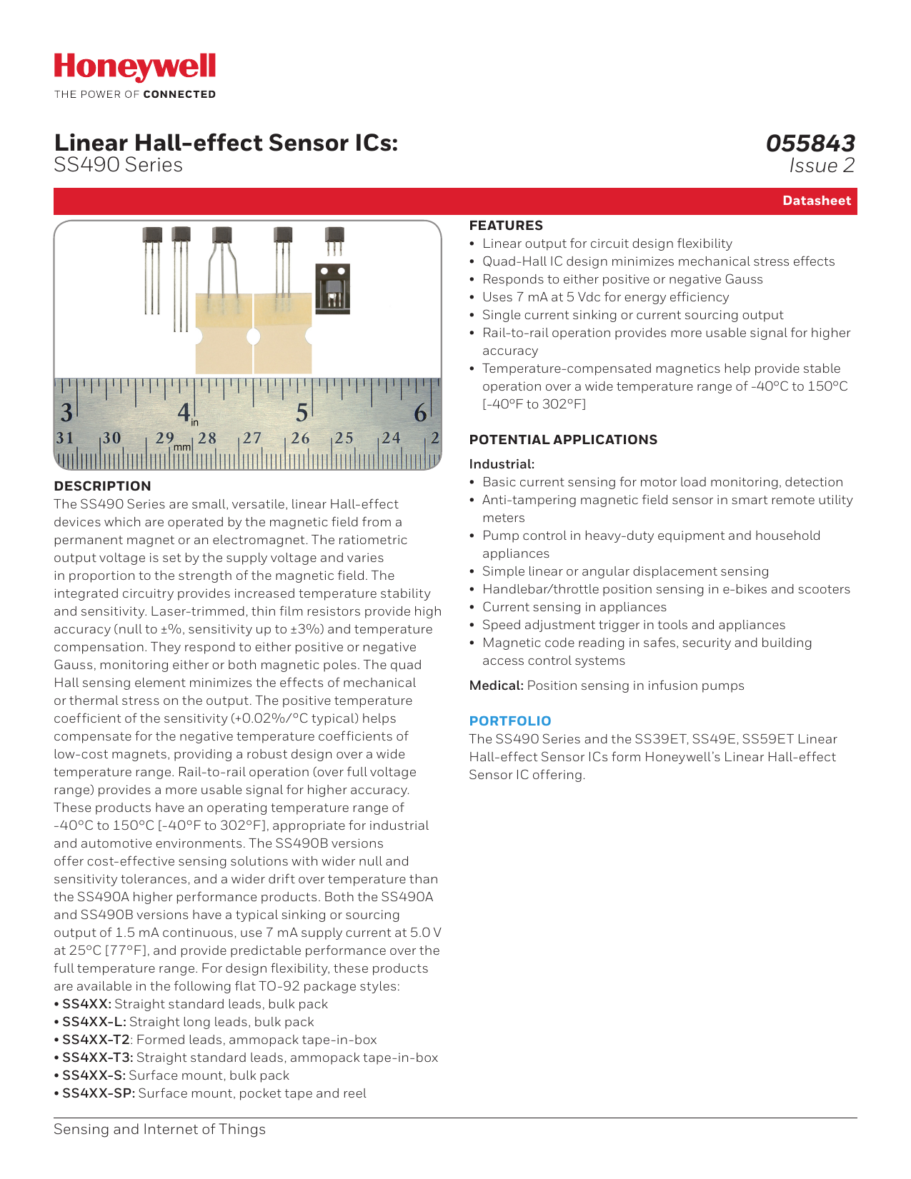 Honeywell SS490 Series Linear Hall-Effect Sensor ICs Datasheet | Manualzz