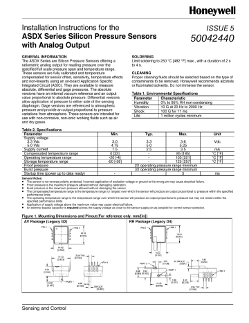 Honeywell ASDX Series, Analog Output Installation Instruction | Manualzz