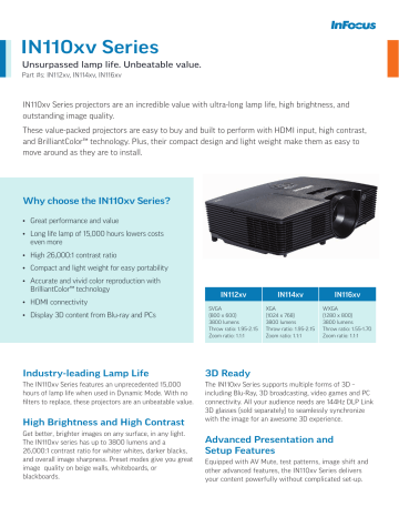 InFocus IN112xv Projector Datasheet | Manualzz