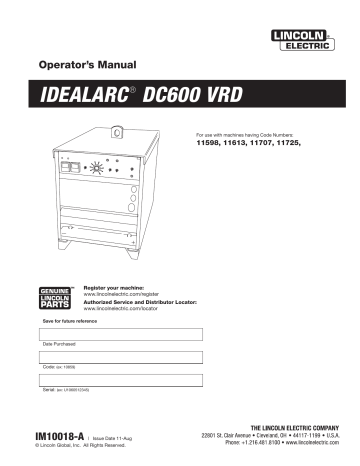 Lincoln Electric DC600 VRD - 11725 Operator Manual | Manualzz
