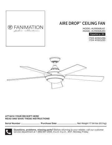 Fanimation LP8068LBN Owner's Manual | Manualzz