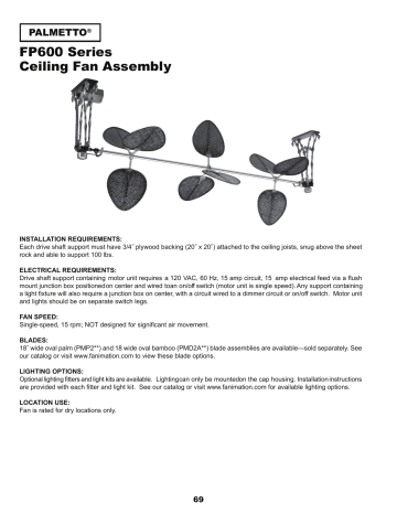 Fanimation Palmetto FP600 Spec Sheet | Manualzz