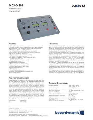 Beyerdynamic MCS-D 202 Spec Sheet | Manualzz
