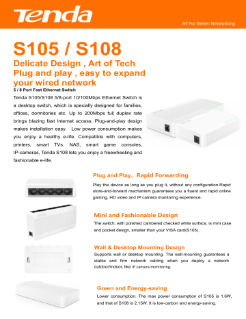 Tenda S105V10 5-port Ethernet Switch Datasheet | Manualzz