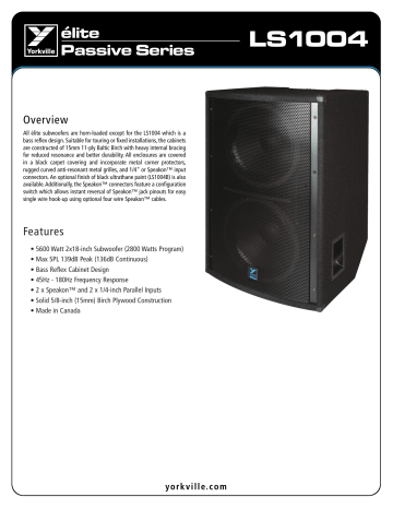 Yorkville LS1004 Dual 18-inch - 2800 watts Spec Sheet | Manualzz
