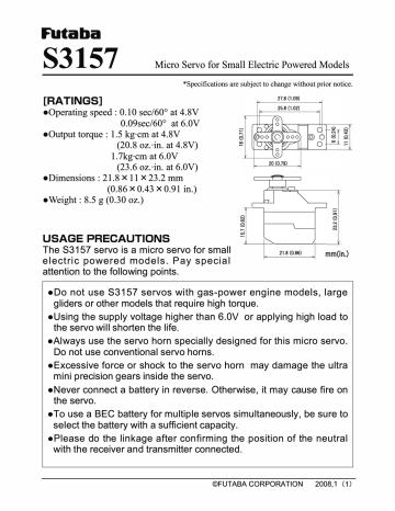 Futaba S3157 Servo Manual | Manualzz