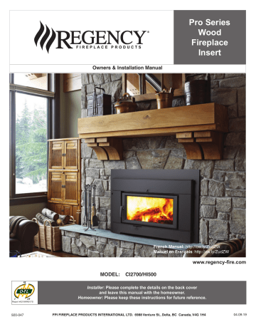 Regency CI2700 Wood Insert Owners & Installation Manual | Manualzz