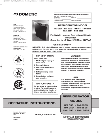Dometic RM 8501 - RM 8505 - RM 8551 - RM 8555 RML 8551 - RML 8555 ...